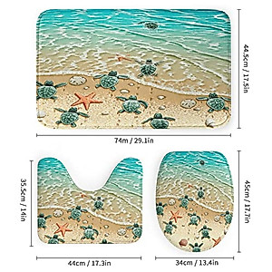 FUZHAO 4 Pcs Sea Turtle Beach Shower Curtain Sets,with Non-Slip Rug,Toilet Lid Cover & Bath Mat,Durable Waterproof for Bathroom Decor Set Including Hooks