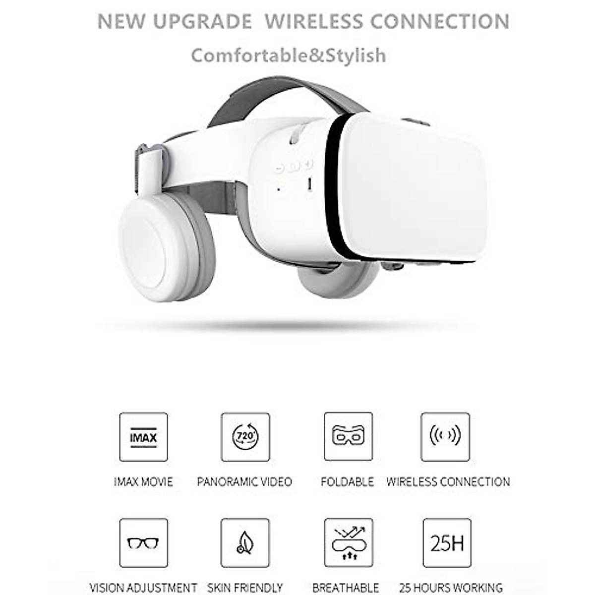 3D VR Headset Virtual Reality VR for Phone, Wireless Bluetooth VR Headset Helmet Stereo 110°FOV,Compatible for Android iOS iPhone 12 11 Pro Max Mini X R S 8 7 Samsung 4.7-6.2" Cellphone
