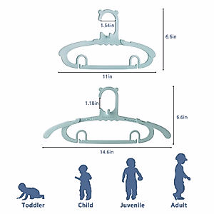 Truelux 10 Pack Baby Hangers for Nursery Closet with 10 Multiple Clips(Blue),Non-Slip Extendable Kids Hangers for Infant Toddler,Space Saving Plastic Childrens Clothes Hangers for Boy Girl