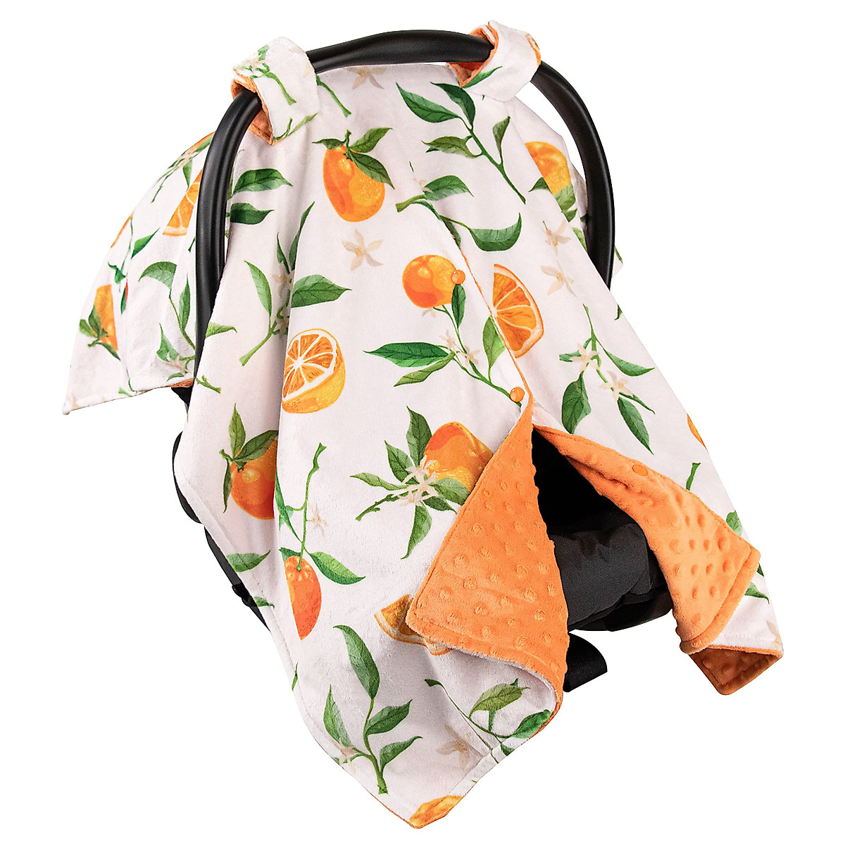 Top Tots Deluxe Minky Baby Car Seat Cover - Oranges with Leaves, 40 x 29 Inch Orange