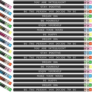 100 Pcs Inspirational Pencils Color Changing Mood Pencils Personalized Pencils with Words Motivational Cute Pencils with Eraser Heat Activated Wooden Pencils Class Reward for Kid (Black)