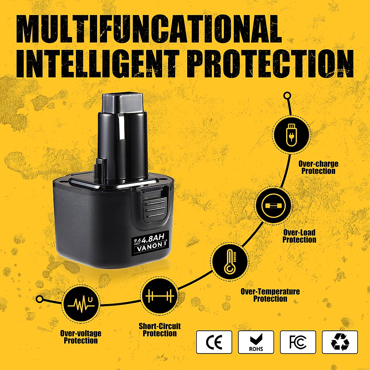 VANON 4.8Ah DW9062 Replacement for Dewalt 9.6V Battery Ni-Mh Compatible with DW9061 DE9036 DE9061 DE9062 DW926 DW955K DW955 DW926K-2 DW926K DW902 DW050 2 Pack