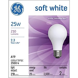 BULB SFTWHT 25A/W PK2 GE