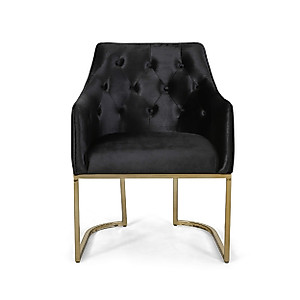 Christopher Knight Home Fern Modern Tufted Glam Accent Chair with Velvet Cushions and U-Shaped Base, Black and Gold Finish