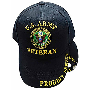 United States U.S. Army Veteran Proudly Served Black 100% Cotton Adjustable Embroidered Cap Hat CP00114