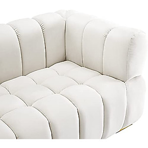 Meridian Furniture Gwen Collection Velvet Upholstered Sofa with Deep Biscuit Tufting, Cream