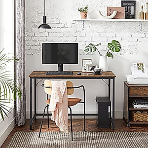 VASAGLE 47.2-Inch Computer Writing Desk, Home Office Small Study Workstation, Industrial Style PC Laptop Table, Steel Frame, Rustic Brown + Black