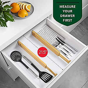 ROYAL CRAFT WOOD Adjustable Bamboo Drawer Dividers Organizers (17" - 21.5") - Expandable Drawer Organization Separators for Kitchen, Clothes, Bedroom, 4-Pack, (Natural)
