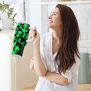 ARGTILDN 40 oz Tumbler Green Space Alien Insulated Travel Mug with Handle and Straw Lid Stainless Steel Vacuum Coffee Cup Tea Beverage Container Water Bottles for Car Sports office