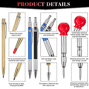 8 Pieces Carpenter Scriber Marking Kit Includes 4 Mechanical Carpenter Pencils, 2 Packs Marker Refills, Metal Carbide Scriber and Automatic Center Punch Woodworker Tool for Glass, Ceramics, Steel