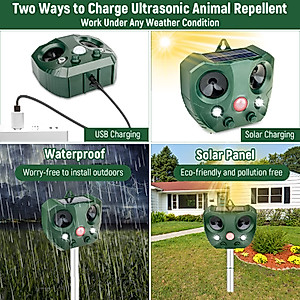 Solar Ultrasonic Animal Repeller,2024 Upgrade Cat Repellent Outdoor,Solar Outdoor Animal Repeller Squirrels Repellent with Motion Sensor and Flashing Lights,Dog Repellent,Repel Raccoon,Skunk,Squirrels