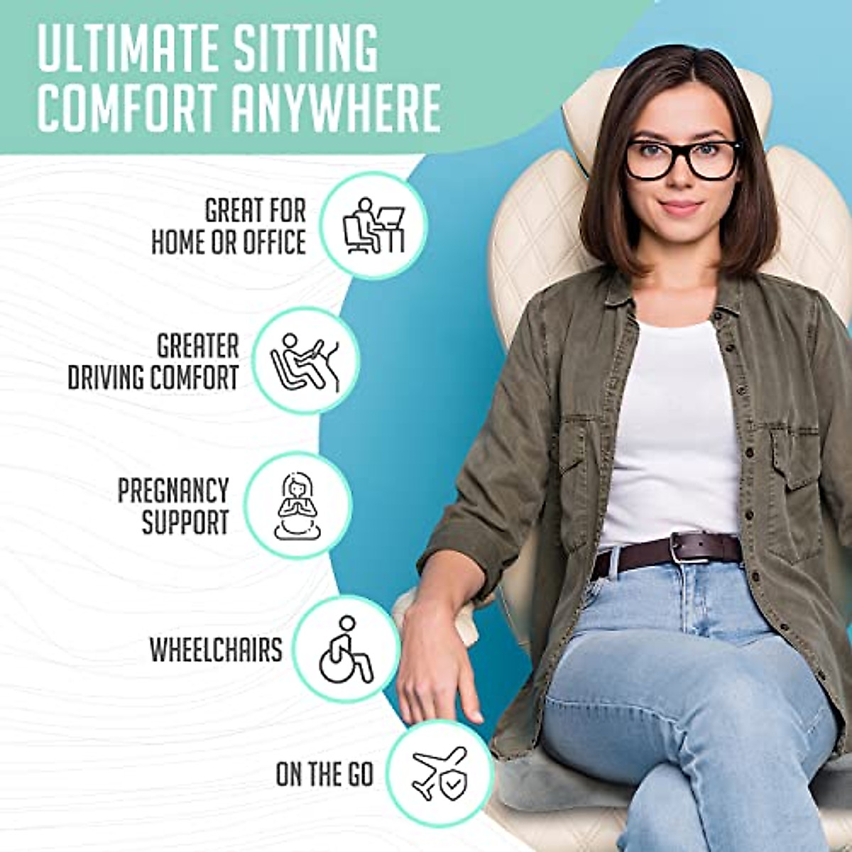 Cushy Tushy Premium Foldable Travel Seat Cushion - for Relief of Lower Back, Sciatic, Butt and Tailbone Pain - for Home & Office Use, Perfect for Travel or Driving - Coccyx Seat Cushion