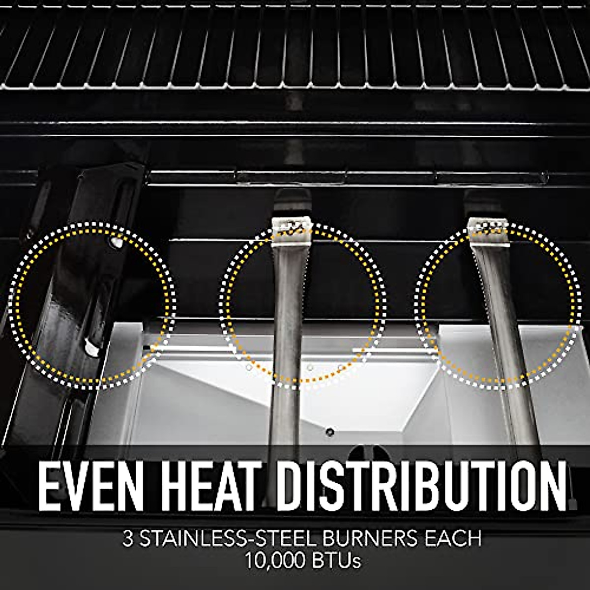 Permasteel 3-Burner Gas Grill | Cast Iron Cooking Grates, Grilling Tools Holder, Foldable Sides, PG-A40301-BK, Pedestal Style, 30000 Total BTUs - Black