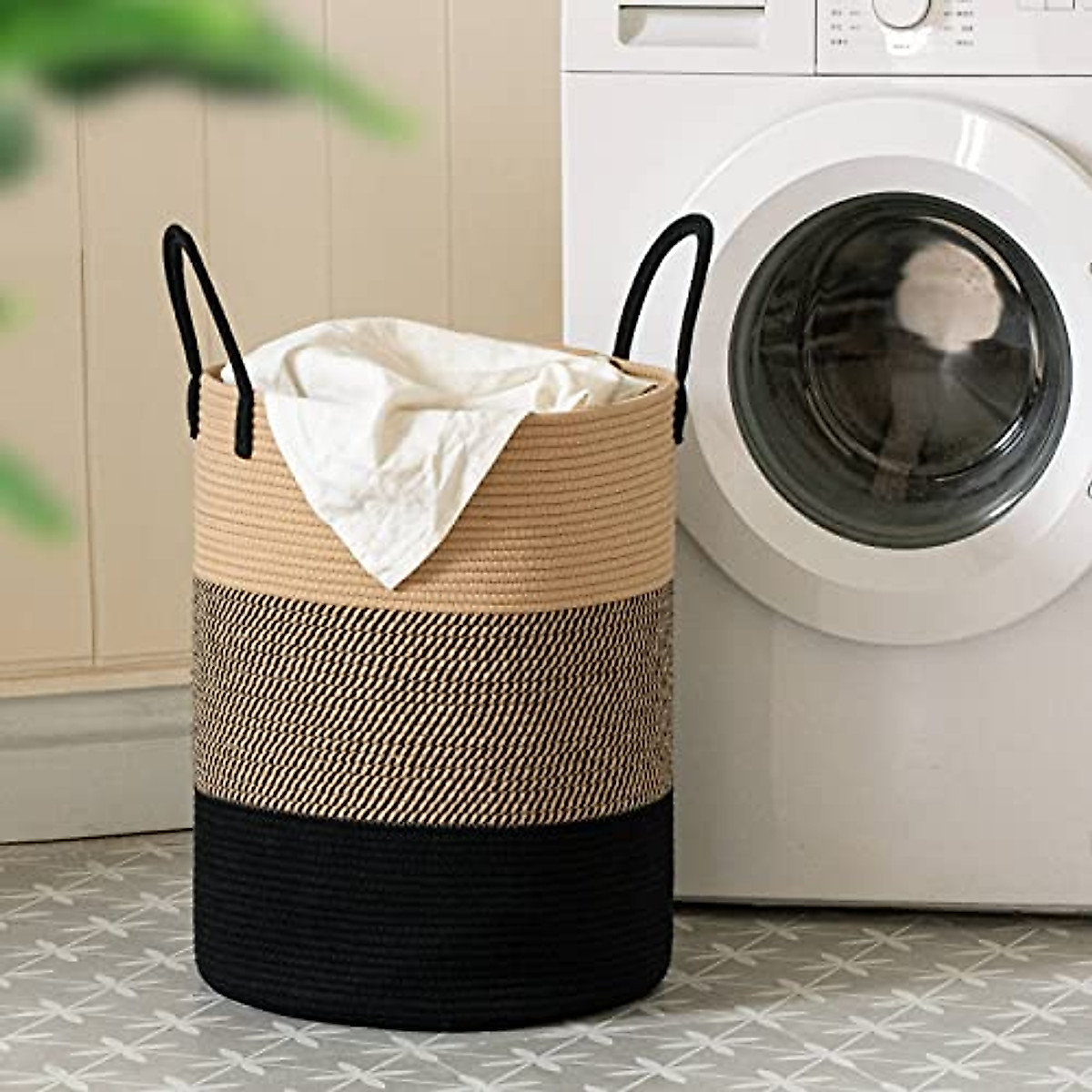 CHICVITA Woven Laundry Basket Large Dirty Clothes Hampers for Laundry Tall Wicker Jute Basket for Blankets, Toys in Living Room, Bathroom, Decorative Towel Storage Basket for Organizing, 58L, Black