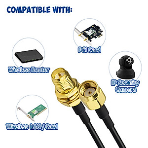 BINGFU WiFi Antenna Extension Cable 2-Pack RP-SMA Male to RP-SMA Female Bulkhead Mount RG174 Cable 3m 10 feet for WiFi Router Security IP Camera Wireless Network Card Adapter