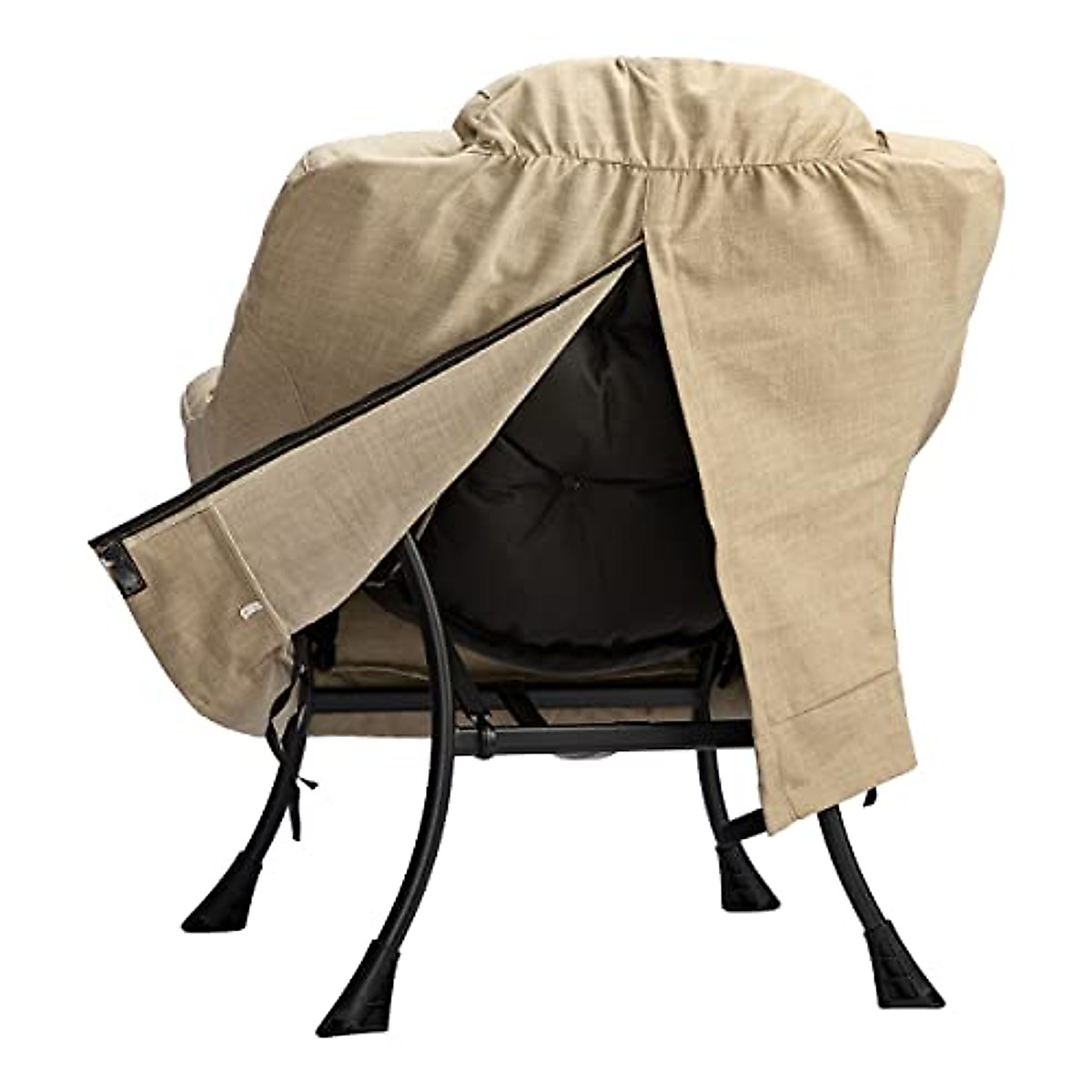 HollyHOME Modern Cotton Fiber Fabric Lazy Chair, Accent Contemporary Lounge Chair, Single Steel Frame Leisure Sofa Chair with Armrests and A Side Pocket, Thick Padded Back, Coffee&White