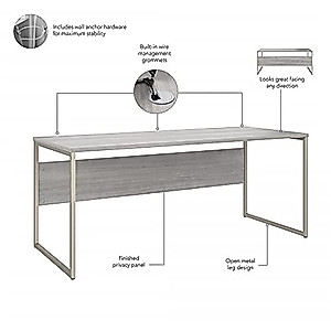 Bush Business Furniture Table with Open Metal Leg Design and Privacy Panel | Hybrid Large Computer Desk for Home Office, 72W x 30D, Platinum Gray