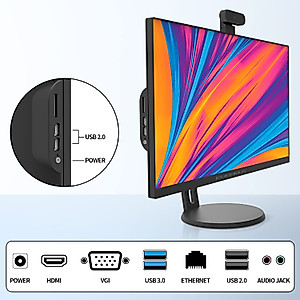 EUISHIHUA 24” All-in-one Computer Touchscreen, i7 Quad-Core Desktop Computer with Camera, 16G Ram 512G SSD IPS HD Display, WiFi Bluetooth for Home Entertainment Business Office (i7_Black)