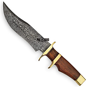 BOW-9904 Handmade Damascus Steel Fixed Blade Hunting Knife Rose wood Handle with Sheat