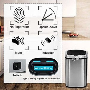 13 Gallon Trash Can Kitchen, Automatic Garbage Can Touchless Motion Sensor, Stainless Steel Trash Can with lid Anti-Fingerprint Mute Designed, Waste Bin 50L, for Office Bedroom Living Room Trash Can