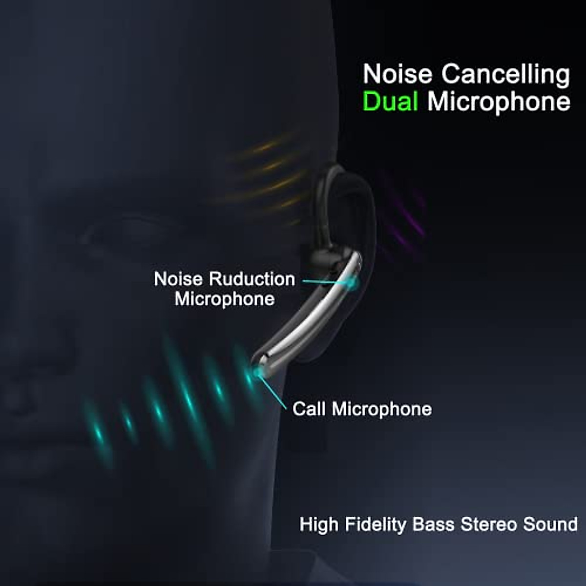 IHAO Single Ear Wireless Bluetooth Earphone Noise Cancelling Stereo Dual HD Mic Headphone Earpiece 16Hrs Hands-Free Calling in-Ear Headset Painless Firm Wear for Driving/Business/Office/Trucker