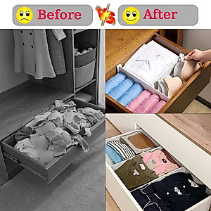 Exucase Drawer Dividers Organizer 4 Pack, Length Adjustable from 10.63"-18.5", Height 3.54" Plastic Separators for Bedroom, Bathroom, Closet, Makeup Tools, Office, Kitchen Storage, Tool Room (White)