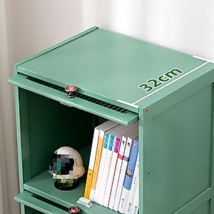 CraftThink Tall Storage Cabinet, Mid-Century Modern Accent Cabinet Rectangle Straight Legs Kitchen Pantry Cabinet with Glass Doors and Shelves for Home Office, Green, 16" L x 12.5" W x 68" H