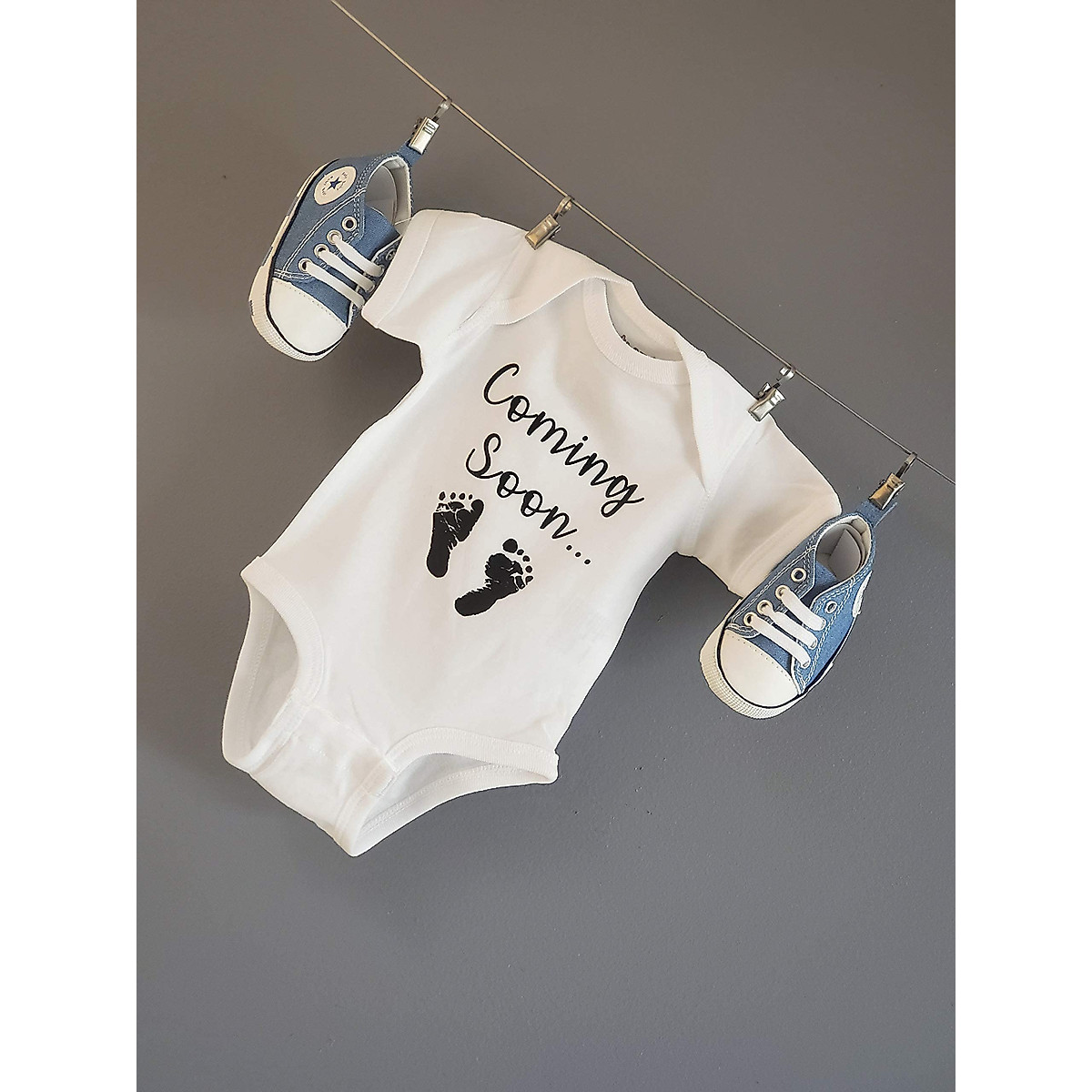 Coming Soon. Baby Feet Announcement Baby Bodysuit One Piece Romper (Newborn, White)