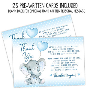 Your Main Event Prints 50 Elephant Baby Shower Thank You Cards - Boy Baby, Mama Baby Shower Favor and Games - 6 Different Designs Included - 25 Blank and 25 Pre-Written Thank You Cards