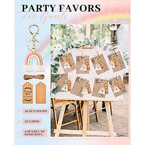 Huquary 72 Pcs Boho Keychain Set 36 Pcs Macrame Rainbow Keychains Weaving Rainbow Tassel Keychains 36 Thank You Tag for Birthday Wedding Party Favors Baby Bridal Shower Bohemian Party Supplies