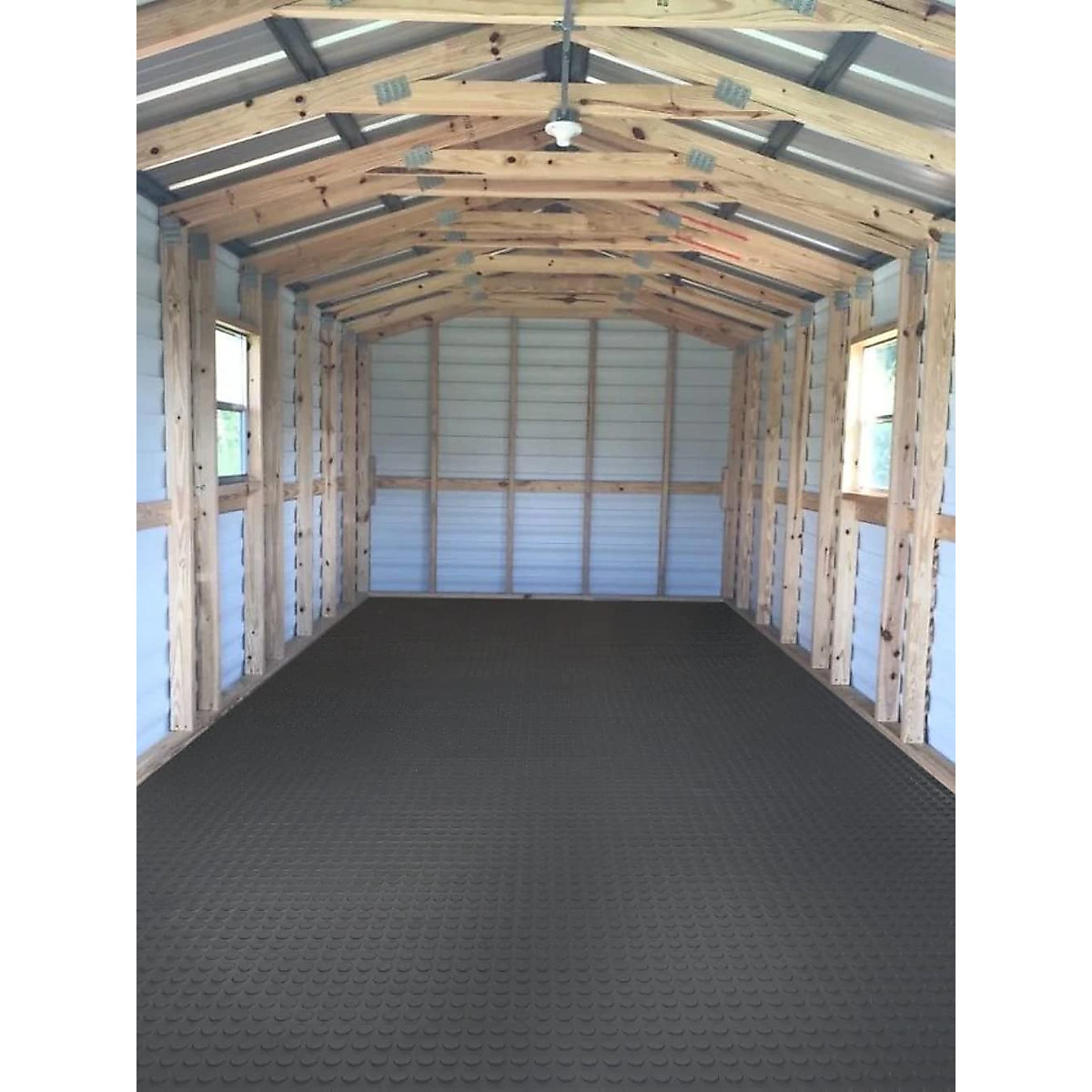 G-Floor Seamless Sheet Vinyl Shed Flooring Cover with Bonded Fibrous Backing - Diamond Tread Pattern (8' x 12', Midnight Black)