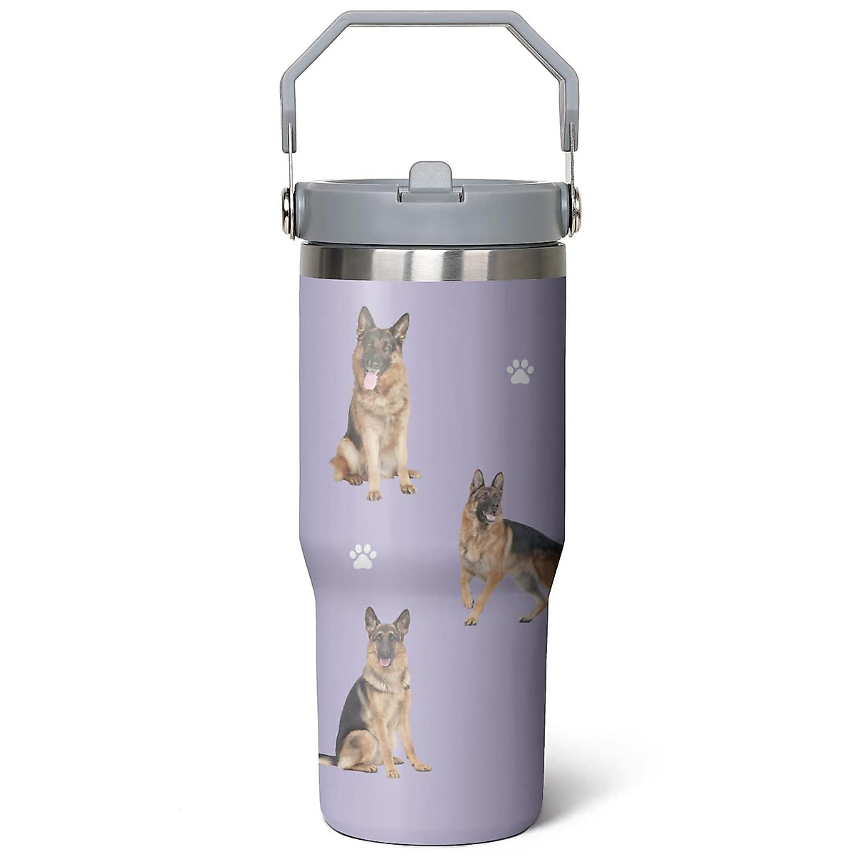 Caiibaoob German Shepherd Tumbler for German Shepherd Owners, 30oz Stainless Steel Vacuum Insulated Water Bottle (German Shepherd-Lavender)