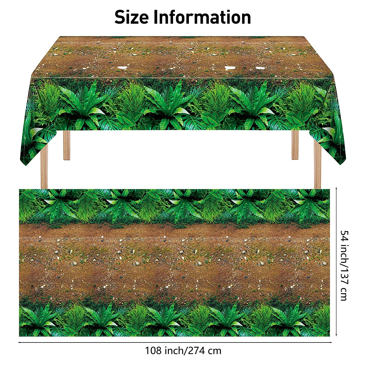 durony 2 Pieces Forest Path Tablecloth Safari Jungle Table Cover Waterproof Plastic Party Table Cover for Safari Jungle Birthday Baby Shower Party Supplies Table Decor, 108 x 54 Inch