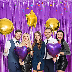 Fringe Curtains Party Decorations, Tinsel Streamers Birthday Party Decorations, Fringe Backdrop for Graduation, Baby Shower, Gender Reveal, Disco Party (2 Pack, Purple)