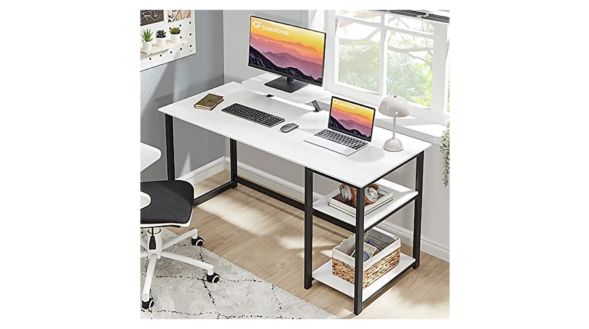 GreenForest 55" Computer Desk: Monitor Stand & Storage