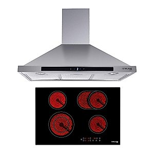 GASLAND Chef CH77BF 240V 30" 4 Burner Electric Ceramic Cooktop Kitchen Package, Comes with PR36SS 36" Wall Mount Range Hood