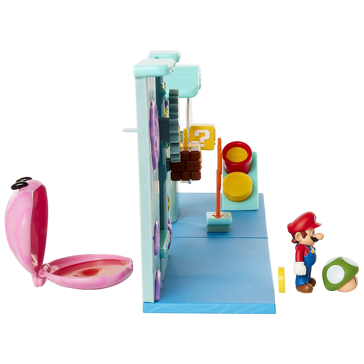 Nintendo Super Mario Deluxe Underwater Playset with 5 Interactive Environmentpiece – Includes 2.5” Mario Figure, 1-Up Mushroom Accessory & Warp Pipe Coin Launcher