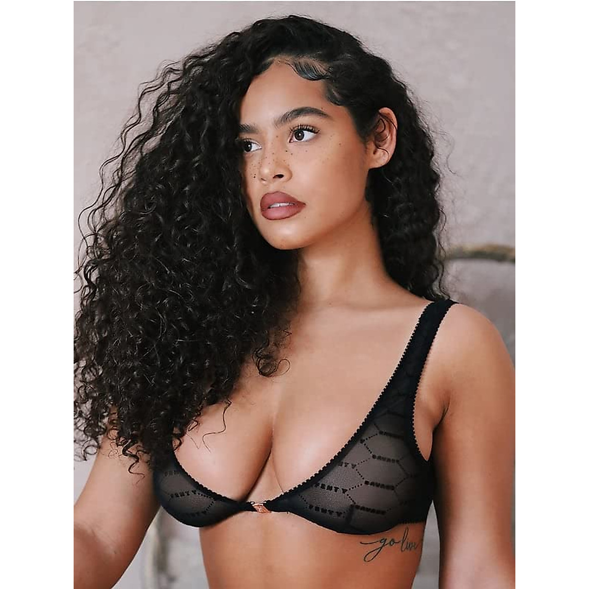 Savage X Fenty, Women's, Missy Flocked Logo Bralette, Black Caviar, X-Small