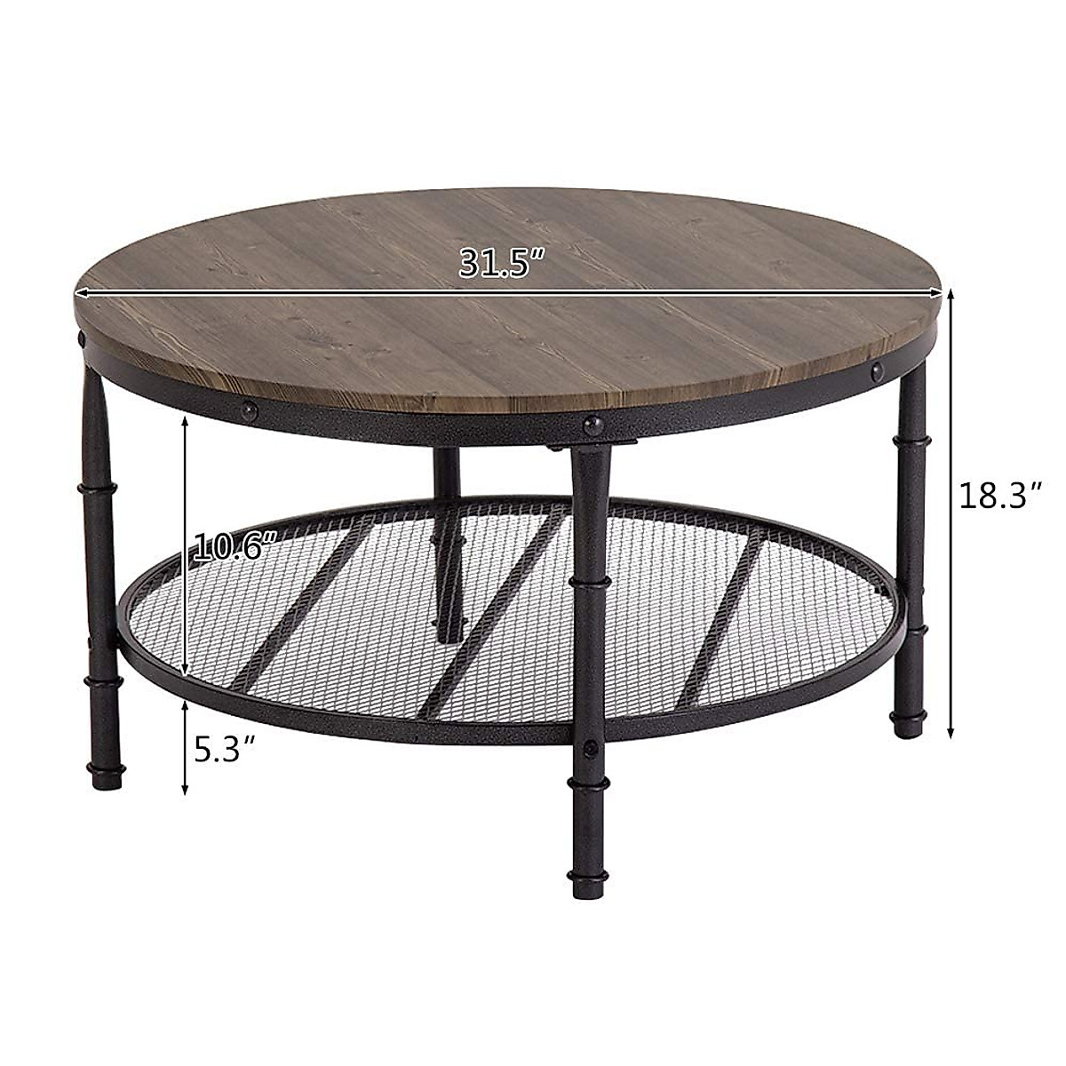 Bonnlo Circle Coffee Table, 31.5" Small Round Coffee Table Industrial Coffee Table Round Farmhouse Coffee Table in 2-Tier, Coffee Table with Storage Wire Coffee Table Lobby Coffee Table, Rustic