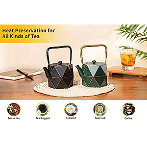 Toptier Cast Iron Teapot, Stovetop Safe Japanese Cast Iron Tea Kettle, Diamond Design Tea Pot with Removable Infuser for Loose Tea, 30 Ounce (900 ml), Dark Green