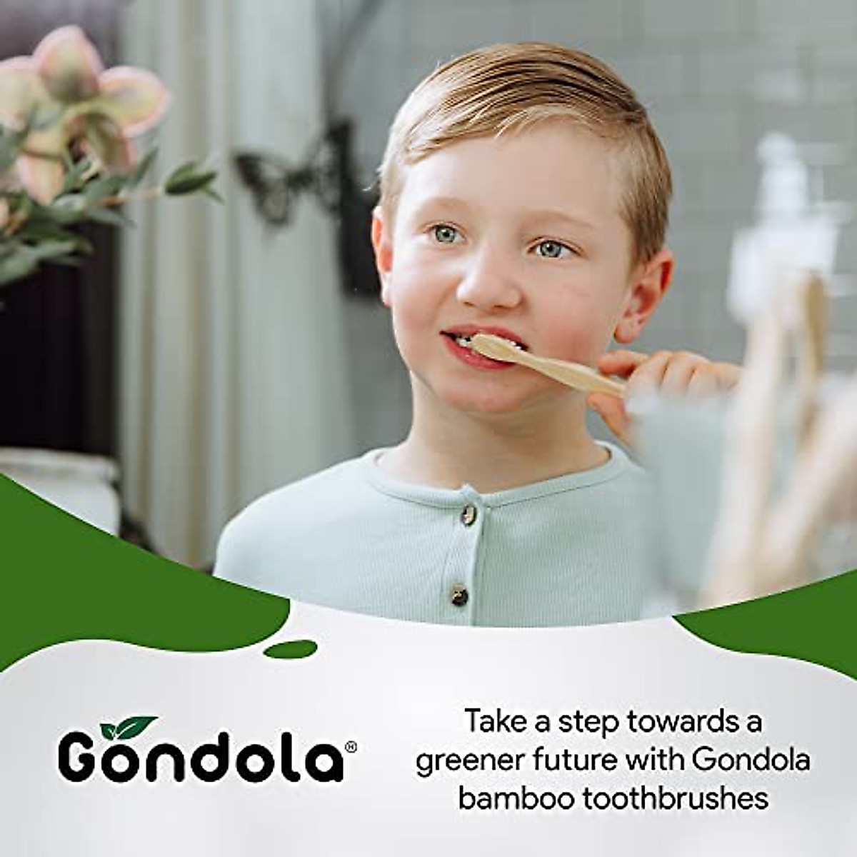 Gondola Kids Bamboo Toothbrushes Soft Bristles – Vegan Organic Eco Friendly Tooth Brush for Kids with Fun Animals Designs & Lightweight, Smooth Bamboo Handles – Zero Waste Packaging – 4 Pack