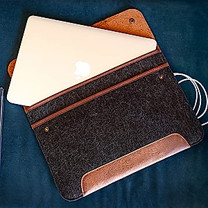 MegaGear Genuine Leather and Fleece MacBook Bag Laptop Sleeve for MacBook Pro and MacBook Air Case - 16 Inch - 15 Inch - 15.5 Inch (M4, M3, M2, M2, M1, Pro & Max) 2020 to 2024 Models