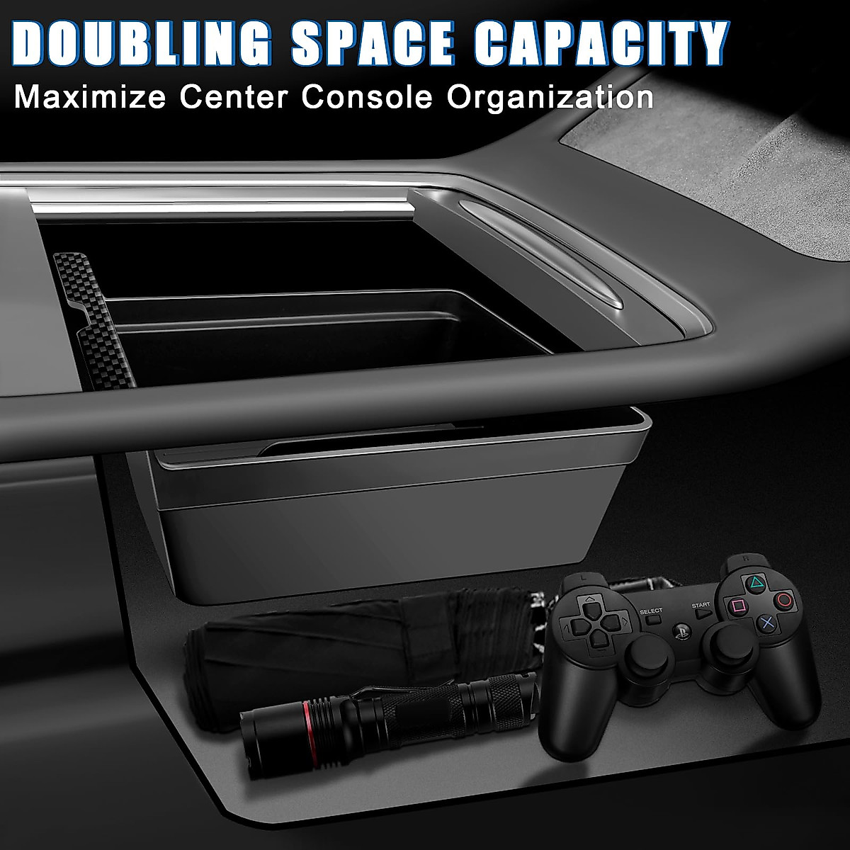 XINTUO 5Pcs Center Console Organizer Tray Compatible for Tesla Model Y Accessories 2025 2024-2021 Armrest Hidden Drawer Storage Box Cup Holder (Not Compatible for Model 3 2024)