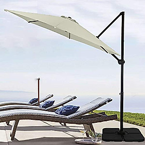 Ginelite 10Ft Luxury Cantilever Umbrella Patio Umbrella SDP Fading Resistant Canopy Sun Umbrella 360°Rotation Heavy Duty Aluminum Pole for Garden/Pool/Table/Deck Outdoor Umbrella Beige