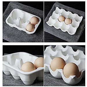 Leoyoubei Pretty Ceramic Egg Plate,7.5X5.5X1.5 Kitchen Restaurant Fridge Storage and Cookable Egg Porcelain Decorative Crate White (12 Cups Egg Holder)
