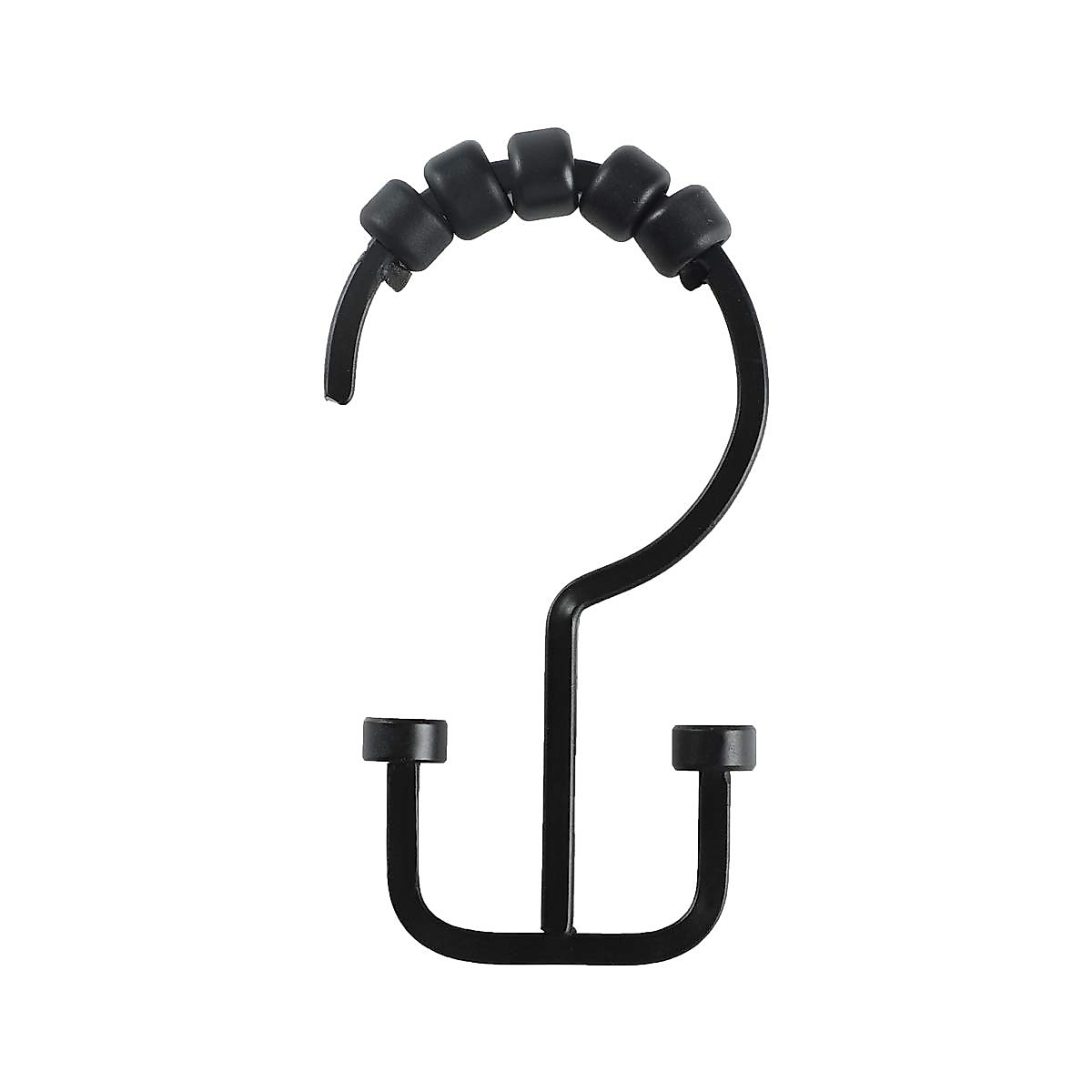 Utopia Alley Shower Hooks - Double Shower Curtain Rings for Bathroom - Rust Resistant Shower Curtain Hooks for Shower Curtain or Liner - Flat Double Shower Curtain Hooks - Set of 12, Matte Black