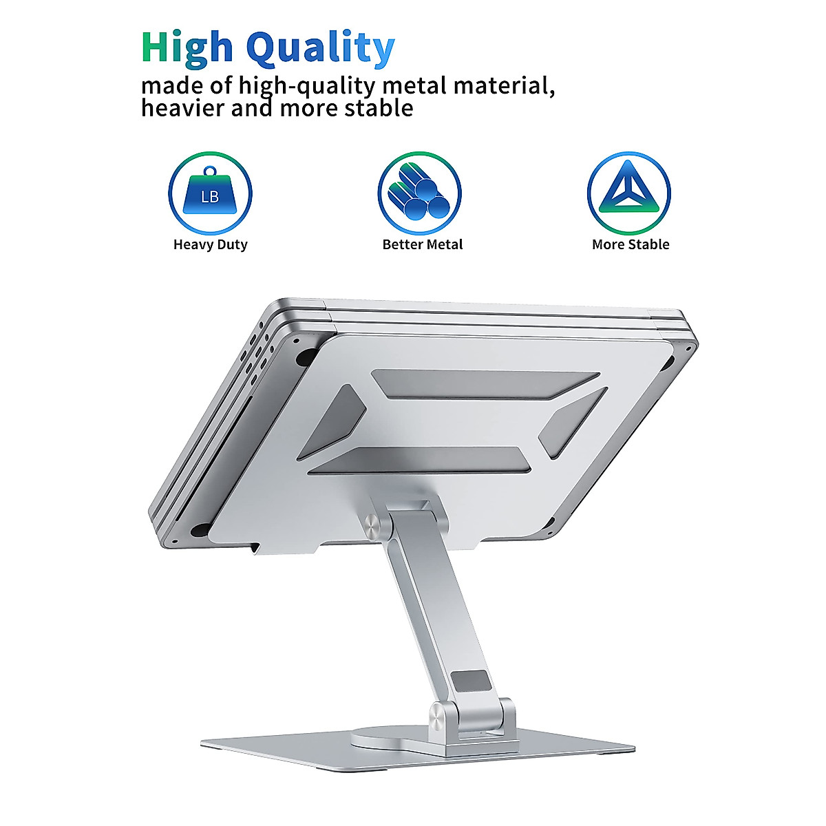 SOUNDANCE Adjustable Laptop Stand with 360° Rotating Heavy Base, Ergonomic Laptop Riser for Desk, Stable Laptop Holder for Collaborative Working, Suit for 10-15.6" PC Computer, Single Shaft, Silver