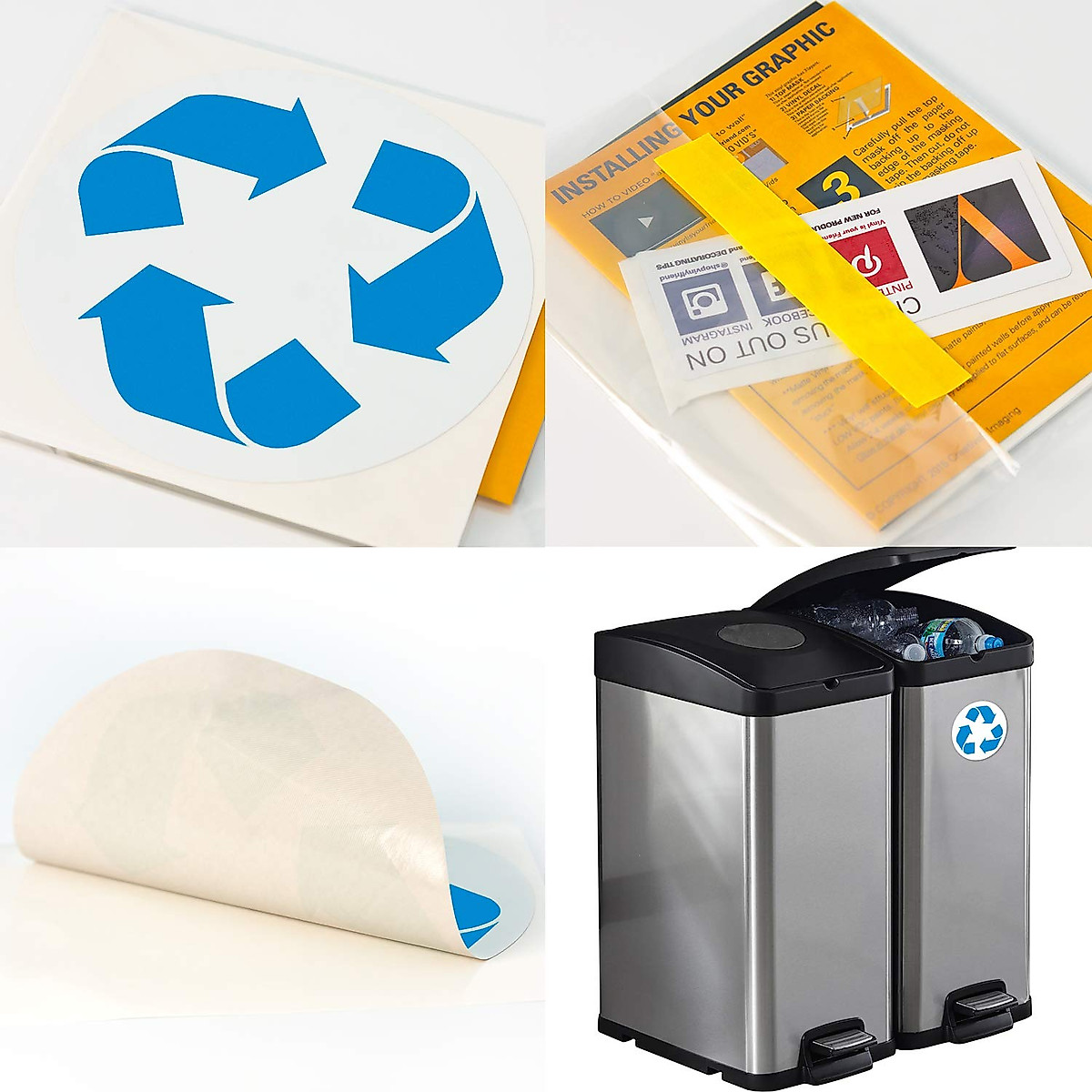 8 Pack (3in x 3in) Recycle Logo Sticker to Organize Your Trash - 7 Mil - Laminated - for Trash cans, Garbage containers and Recycle Bins - Premium Vinyl Decal (Blue/White)