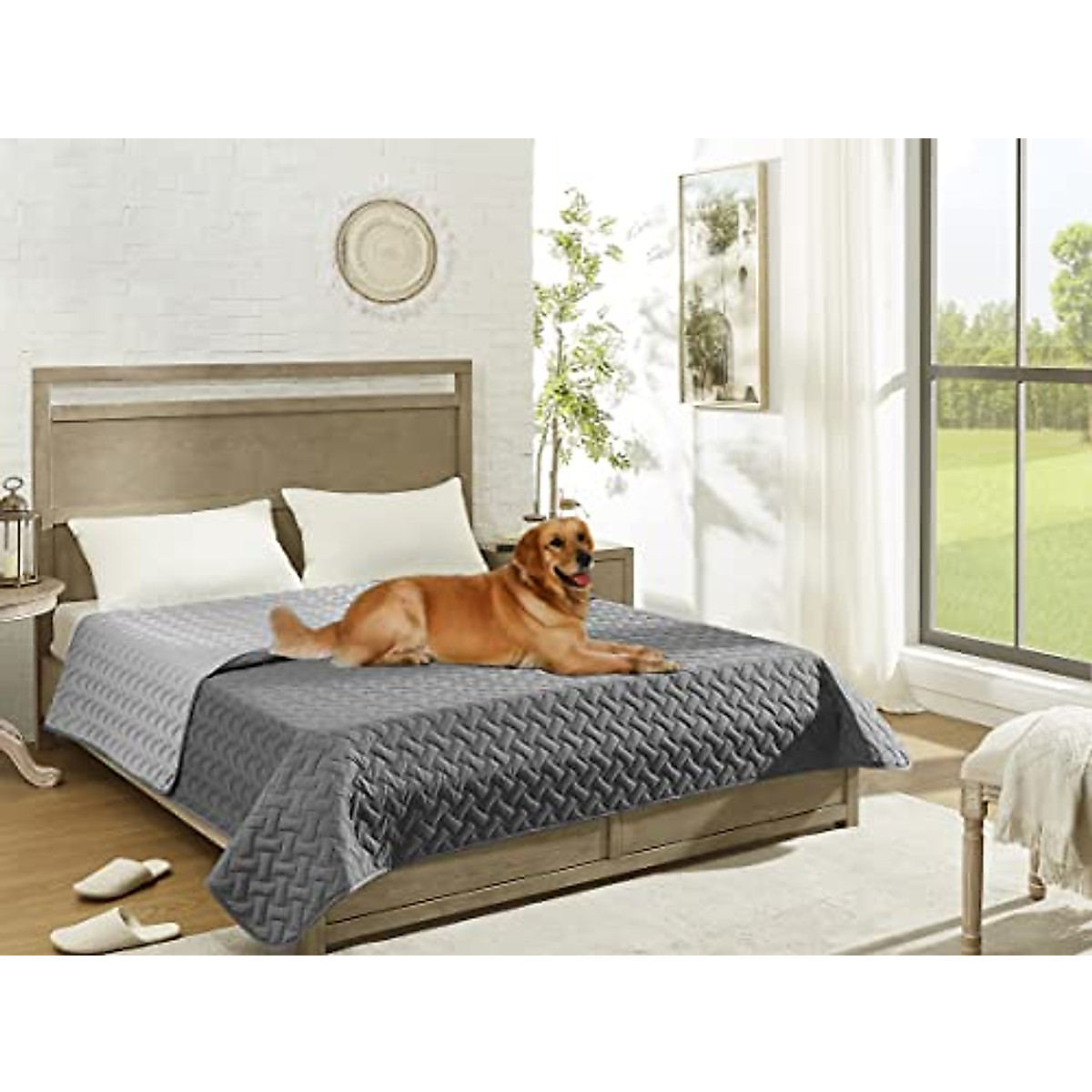 gogobunny 100% Double Sided Waterproof Dog Blanket Soft Pet Bed Cover Reversible Protect Furniture Couch Sofa Car for Puppy Cat Kids (Dark Grey/Light Grey, 68x82 Inch (Pack of 1))