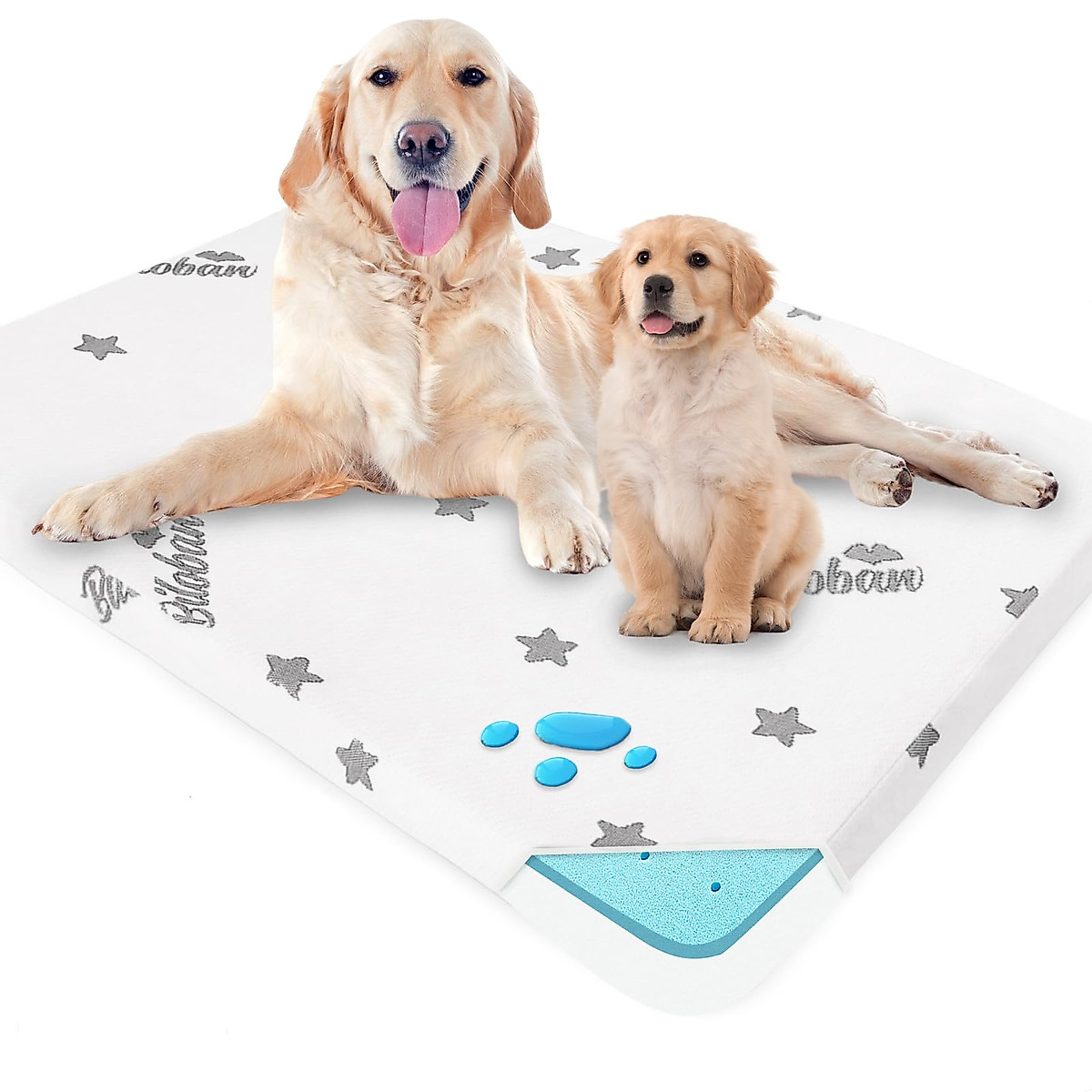 Biloban Dog Bed, 38" x 26", Waterproof, Memory Foam, Rectangular, White Star Pattern Mat for Large Dogs, Indoor Use